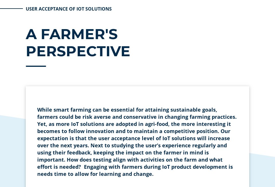 User acceptance in agrifood - IOF User acceptance of IoT solutions